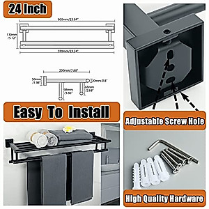 Alise Towel Rack for Bathroom and Lavatory,Wall Mount Tower Holder Towel Hanger with Double Towel Bars,SUS 304 Stainless Steel Tower Shelf,GZ8000-B(Matte Black,24-Inch)