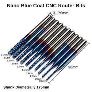 Genmitsu 40pcs End Mills CNC Router Bits, 1/8" Shank CNC Cutter Milling Carving Bit Set Including 2-Flute Flat Nose & Ball Nose, Nano Blue Coat & Titanium Coat, MC40A