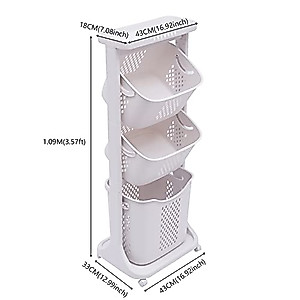 3 Tier Laundry Basket Clothes Storage Basket Rolling Washing Hamper with Wheel Dirty Clothes Basket Multi-layer Clothes Storage Basket Sorter for Kitchen Bedroom Bathroom