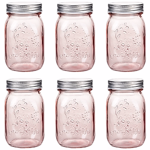 Amzcku 16 oz Rose Pink Mason Jars with Lids, 6 Pack Regular Mouth Quart Canning Jar, Safe For Storage, Canning, Pickling, Preserving, Fermenting, DIY Crafts & Decor