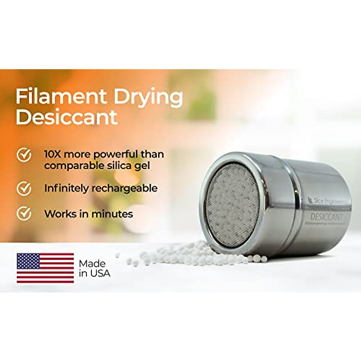 Filament Drying Desiccant (3 Pack) by Slice Engineering | 10X More Powerful Than Silica Gel | Infinitely Rechargeable | Prevent Wet Filament | Fits Perfectly Inside Spools | Made in The USA