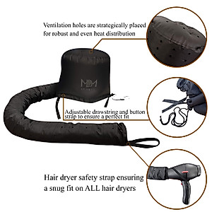 Bonnet Hair Dryer Attachment-W/ 10 Silicone Hair Curlers-Extra Large Adjustable Soft Hooded Hair Dryer Bonnet With Extra Long Hose For Drying,Styling,Curling&Deep Conditioning Fits All Head&Hair Sizes