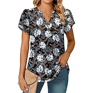 Tunic Tops for Women Loose Fit V Neck Lightweight Comfy Floral Blouses Shirts L