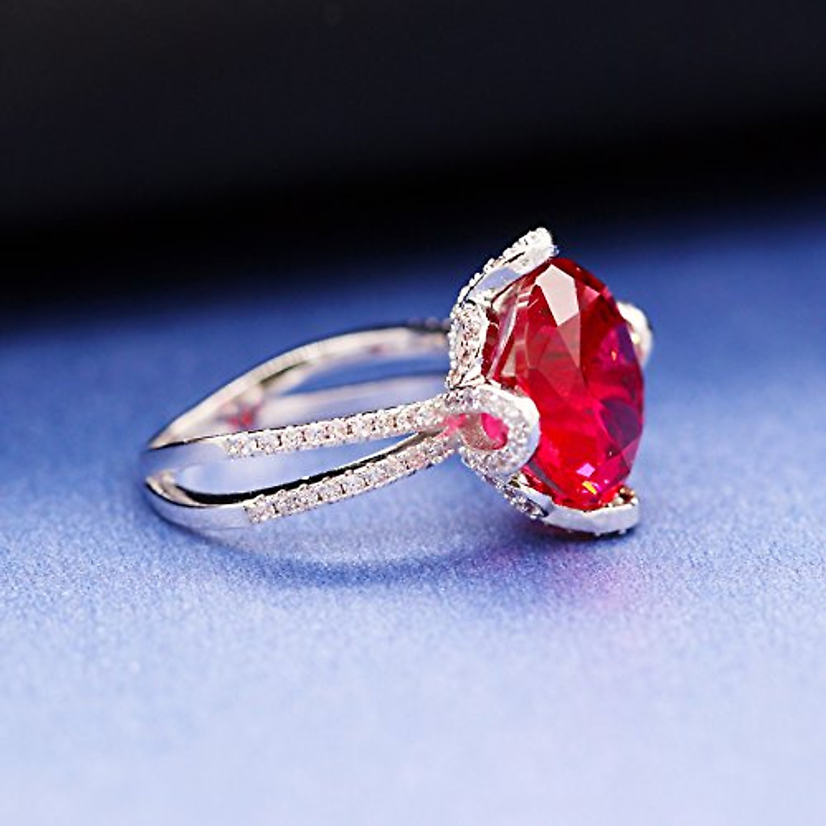Uloveido Ladies Cushion Cut Simulated Red Ruby Rings Vintage - Unique Red Flower Birthstone Ring Birthday Gifts Present for her Women RJ212-8