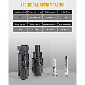 BougeRV 12 PCS Solar Connectors with Spanners Solar Panel Cable Connectors 6 Pairs Male/Female(10AWG)