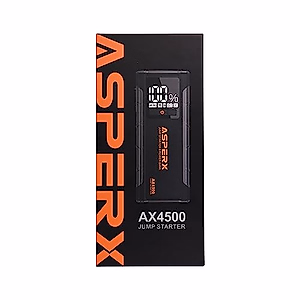 ASPERX AX4500 Jump Starter, 4500A Peak Car Jump Starter for Up to All Gas and 10.0L Diesel Engines, 12V Battery Starter with 4 Inch LCD Display, Lithium Battery Booster with Built-in LED Light