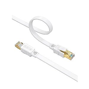 Larrok Cat 8 Ethernet Cable 6FT, High Speed Flat Internet LAN Cable 40Gbps 2000Mhz with Gold Plated SFTP RJ45 Connector, 26AWG Indoor Network Cable for Modem/Router/Xbox/PS4/Gaming/PC White