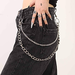 Hip Hop Pants Jean Chain Goth Punk Silver Trousers Chains Biker Heavy Thick Wallet Pocket Chains Silver Keychains Body Jewelry for Men and Women (Silver), Free sizes (1)