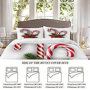 Shrahala Red Festival Christmas Duvet Cover Set King Size, Green Candy 3 Pieces Soft Brushed 100% Cotton Duvet Covers with Button Closure, 1 Duvet Cover 104x90 inches and 2 Pillow Shams