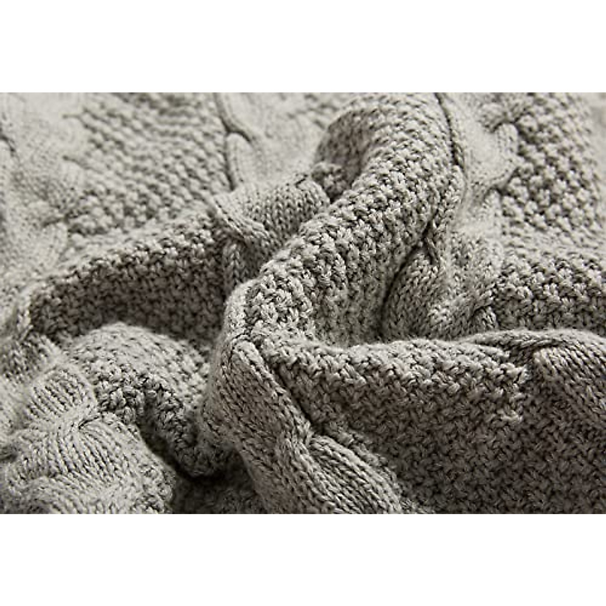 GunziStreet Bed Blanket Throw Solid Pure Cotton Cable Knit Fuzzy Warm Fleece for Couch Chairs Sofa Baby Kids Adult Home Decorative Coverlet All Season (Gary, Throw(51''x63''))