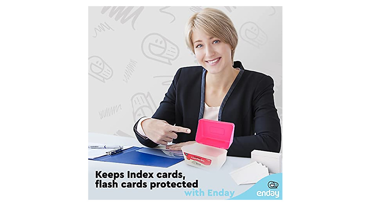 Enday Pink 3x5 Index Card Holder Box - Holds 250 Cards