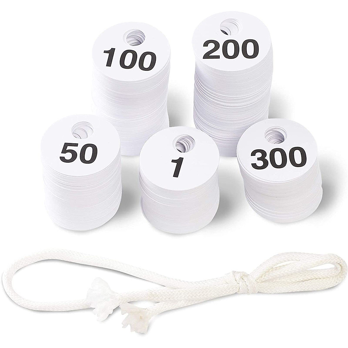 Juvale 2 Sets of Round Numbered Tags 1-300, Double-Sided Plastic Coat Check Tickets (1.7 in, 600 Pieces Total)