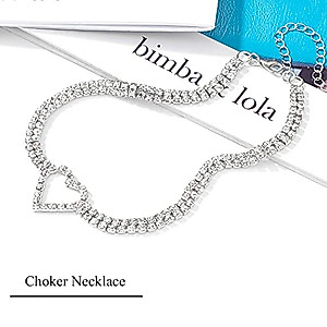 JAKAWIN Rhinestone Heart Choker Necklace Silver Crystal Neck Chokers Chain Necklaces for Women (1 Silver)