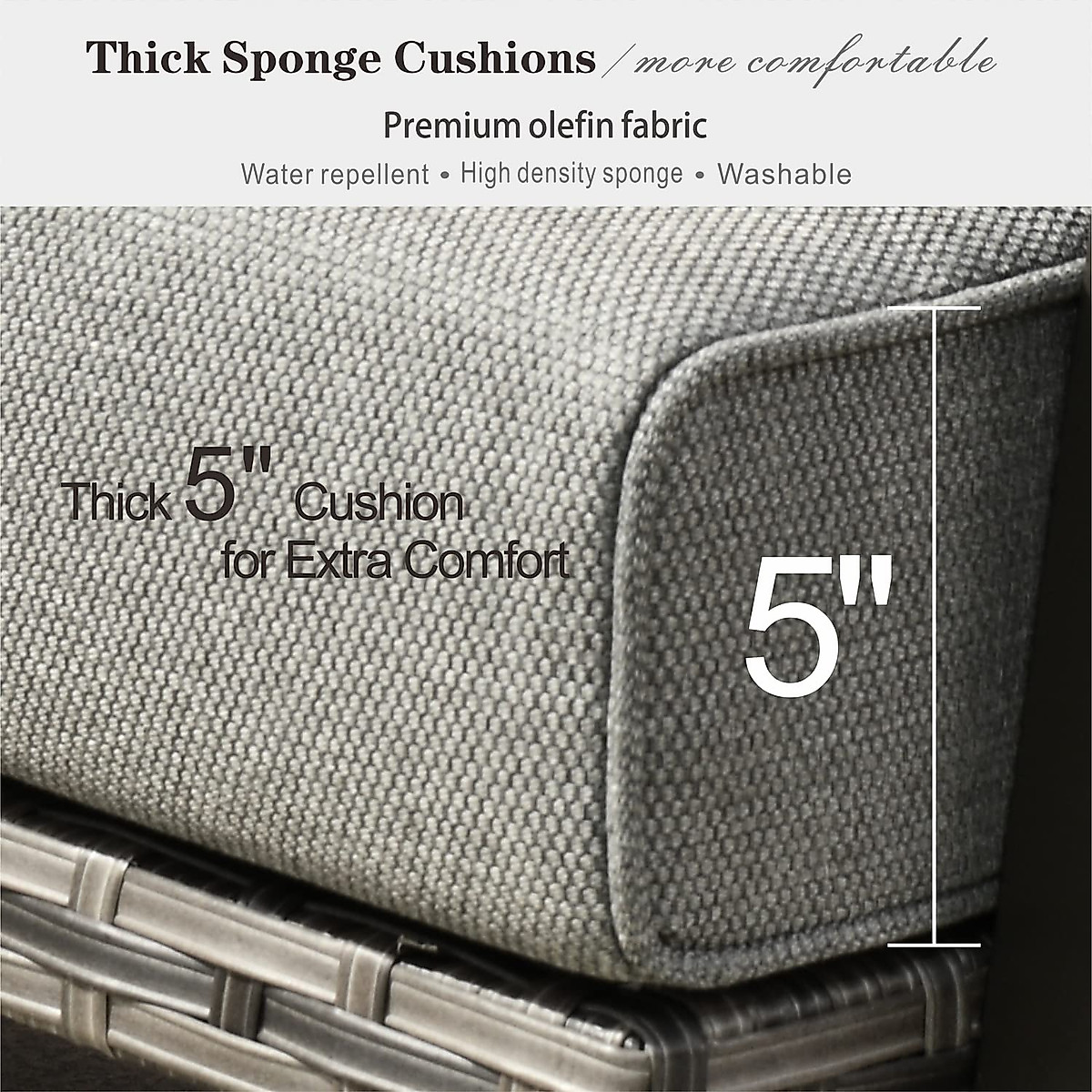 ovios Patio Furniture Set 7-Pieces Outdoor Wicker Rattan Sofa with Coffee Table Loveseat Ottomans, High Back All Weather Conversation Set with Comfy Cushions, Dark Grey