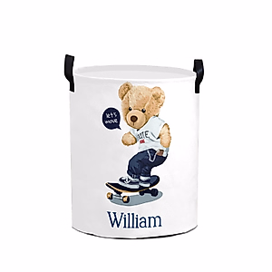 Grandkli Bear Personalized Freestanding Laundry Hamper, Custom Waterproof Collapsible Drawstring Basket Storage Bins with Handle 50cm x 36cm