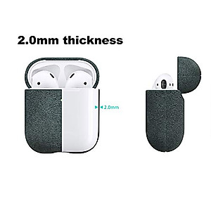 Lopie Cozy Flannelette Fabric/Cloth Case for AirPods Case, Alcantara Material AirPods Cover Protective Skin, Shockproof Shell Dust/Dirt Proof Case for AirPods 1 & AirPods 2 Charging Case, Dark Green
