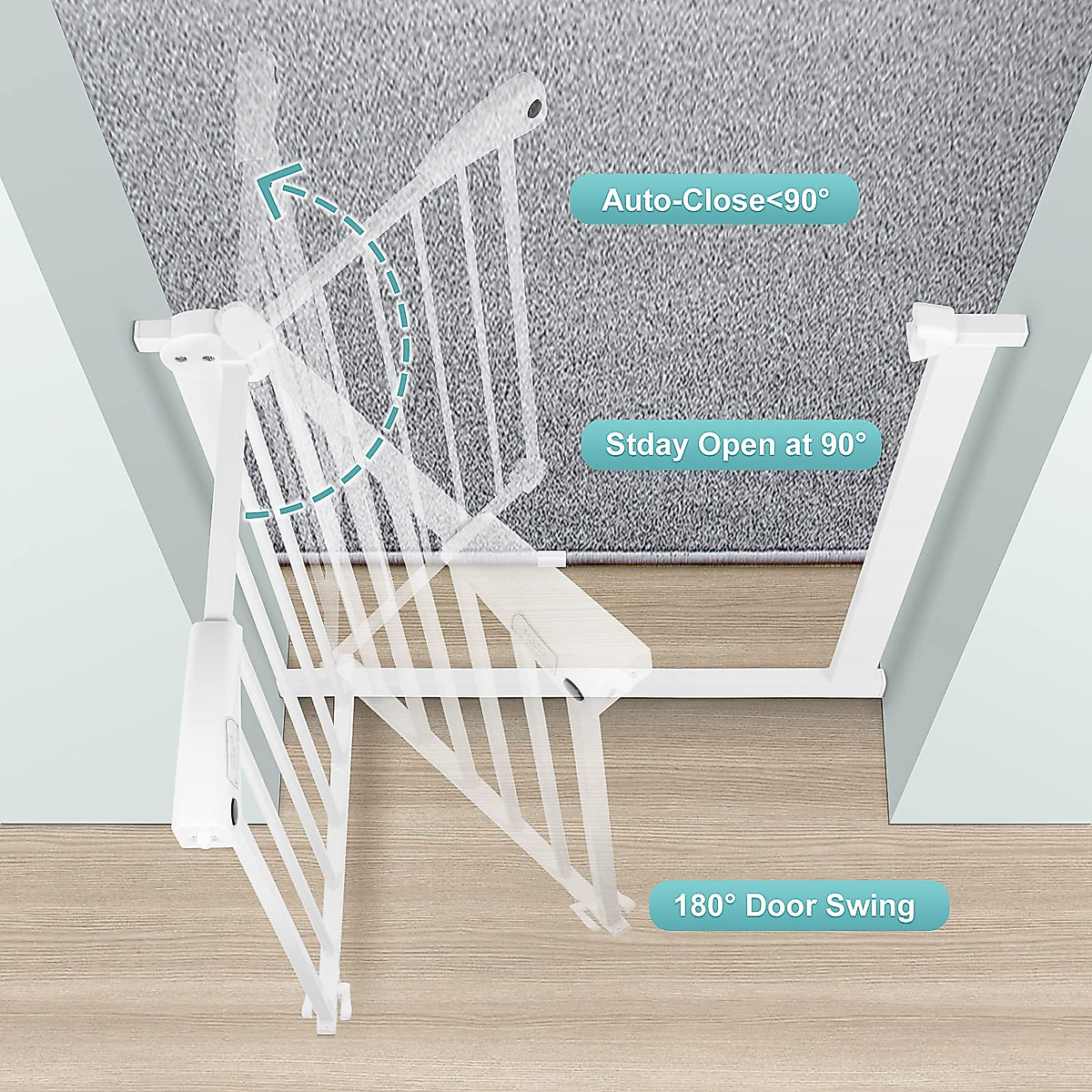 Baby Gate for Stairs, 29.9" High Safety Pet Gates for Dogs, Fits Between 25.5" and 28.3", Easy Walk Safety Gates for Baby, Easy Install Pressure/Hardware Mounted Dog Gates for House Indoor