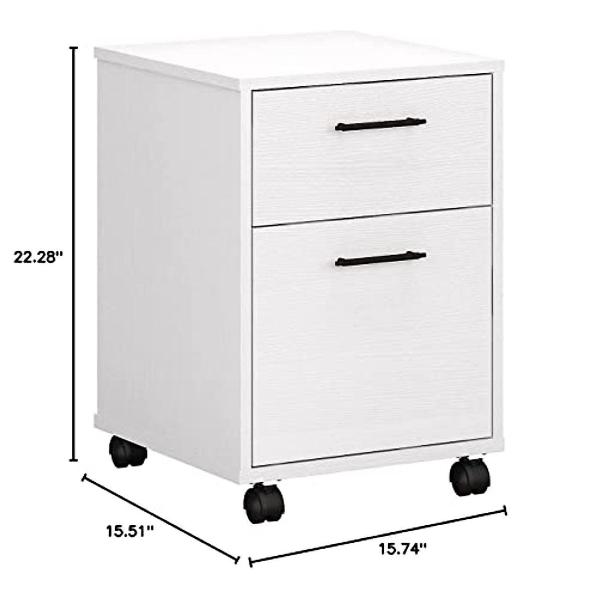 Bush Furniture Key West Rolling Cabinet | Cart for Home Office | 2 Drawer File on Wheels, 15.51"W x 15.75"D x 22.28"H, Pure White Oak