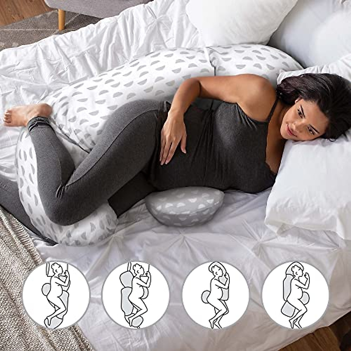 Boppy Full Body Side Sleeper Pillow, Mirage White and Gray, Versatile All-Around Body Comfort for Pregnancy and Postpartum, Flex-Support Technology for Sleeping and Sitting