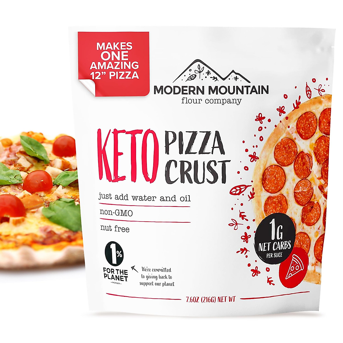 Keto Pizza Crust - Low Carb and Keto Friendly - Only 1g Net Carbs - Incredible Taste and Texture - Zero Sugar - Just Add Water and Oil - Keto Has Never Been So Easy - Keto Food - No Almond Flour - Non-GMO Sourced (7.6oz Mix) (1-Pack)