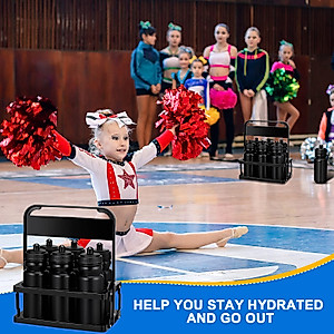 2 Pack Sports Water Bottle Carrier with 12 Team Water Bottles 20 oz Wide Mouth Water Bottles BPA Free Plastic Squeeze Water Bottles Major Sports Water Bottles for Fitness Bike Gym Camping (Black)