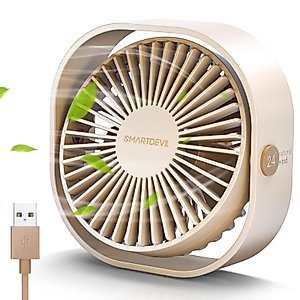 SMARTDEVIL Small Personal USB Desk Fan, 3 Speeds Portable Desktop Table Cooling Fan Powered by USB, Strong Wind, Quiet Operation, for Home Office Car Outdoor Travel (Light Brown)