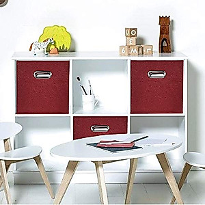 IKEBANA 11 inches Embossed Claret Red Cube Storage Bins, Foldable Fabric Storage Bins Drawers Clothes Organizer Collapsible Cube Storage Bins, Metal Handles 6 Pack