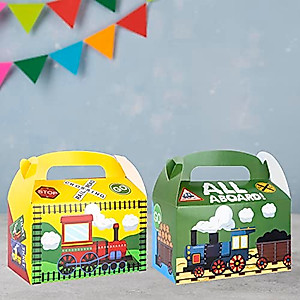 24pcs Railroad Train Crossing Party Gift Treat Boxes Railway Train Theme Party Favors Steam Train Goodie Candy Boxes for Kids Baby Shower Decorations Birthday Party Supplies