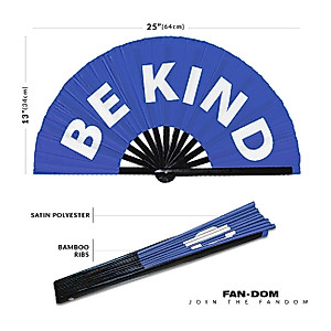 Be Kind hand fan foldable bamboo circuit hand fan funny gag slang words expressions statement gifts Festival accessories Rave handheld Circuit event fan Clack fans (Blue)