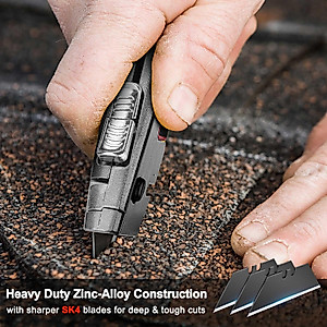 HAUTMEC Heavy Duty Utility Knife With Dual Cutting Mechanism，Safety Auto-Retracting and Precision 3 Position Depth Tough Cutting, Professional Retractable Box Cutter With 3 Black Sk4 Blades, HT0311