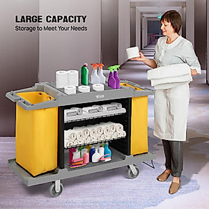 TUFFIOM Industrial Multifunctional Hotel Cart,Commercial Traditional Cleaning Janitorial Room Service Housekeeping Cart, 39" H x 58" W x 21" D