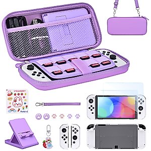 Younik Switch OLED Accessories Bundle, 17 in 1 Purple Switch Oled Accessories Kit for Girls Include Switch Carrying Case, Adjustable Stand, Protective Case for Switch Console & J-Con