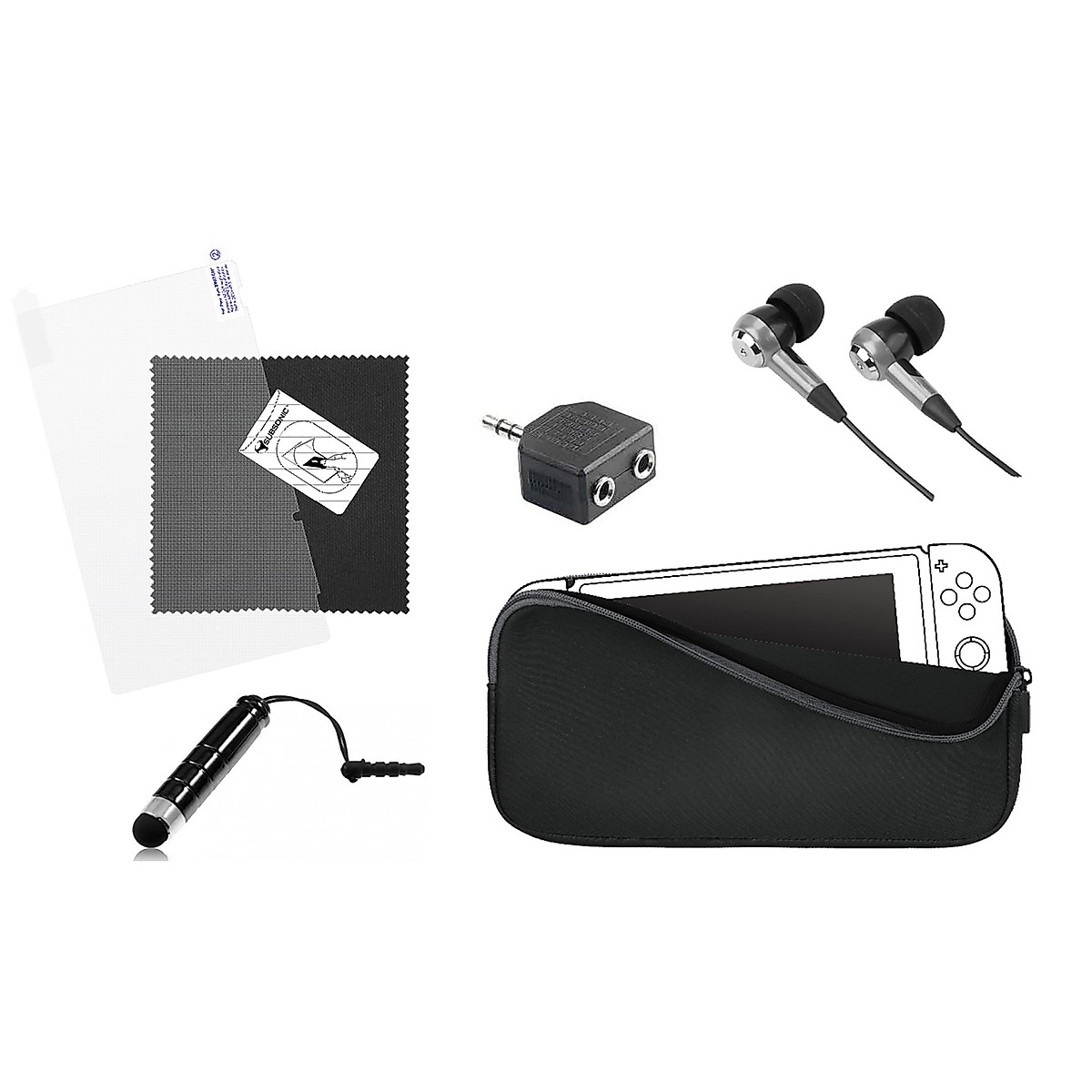 Subsonic SA5393 7-in-1 Accessory Pack for Nintendo Switch with Carrying Case and Screen Protector