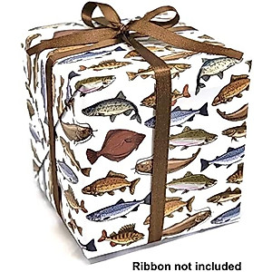 Stesha Party Fishing Gift Wrap Fish Wrapping Paper Men - Folded Flat 30 x 20 Inch - 3 Sheets