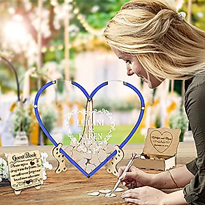 Personalized Wedding Guest Book Alternative Custom Rustic Wedding Book for Guests to Sign Guest Book Frame with Hearts for Reception Wedding Decorations, Graduation, Baby Shower (A-Heart Guestbook-2)