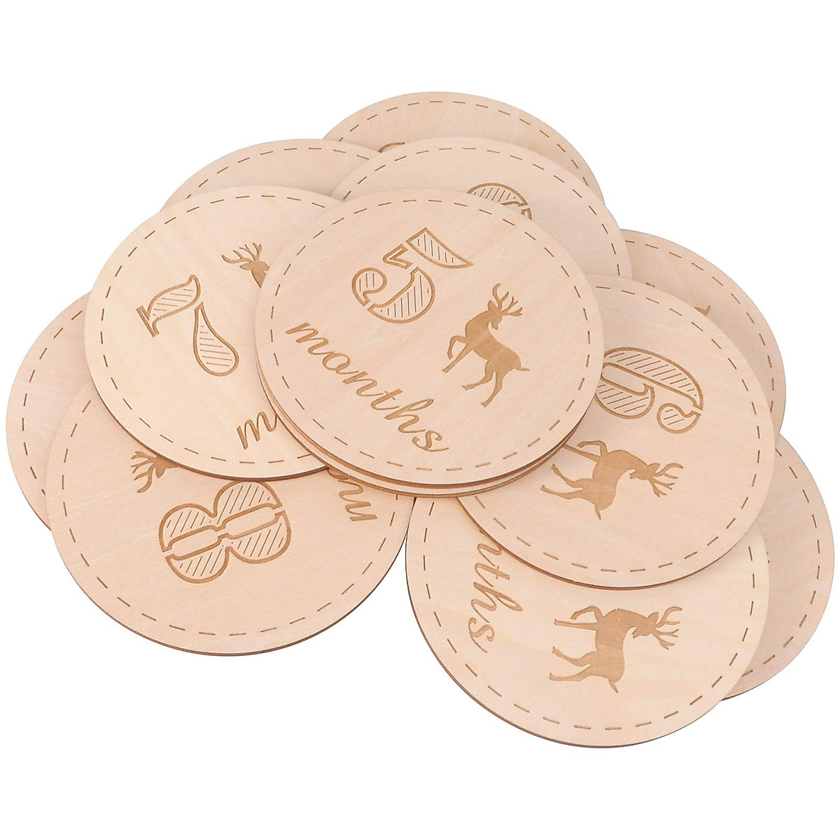 VALICLUD 12pcs Baby Monthly Cards Wooden Discs Milestone Cards Baby First Year Growth Photography Picture Commemoration Props