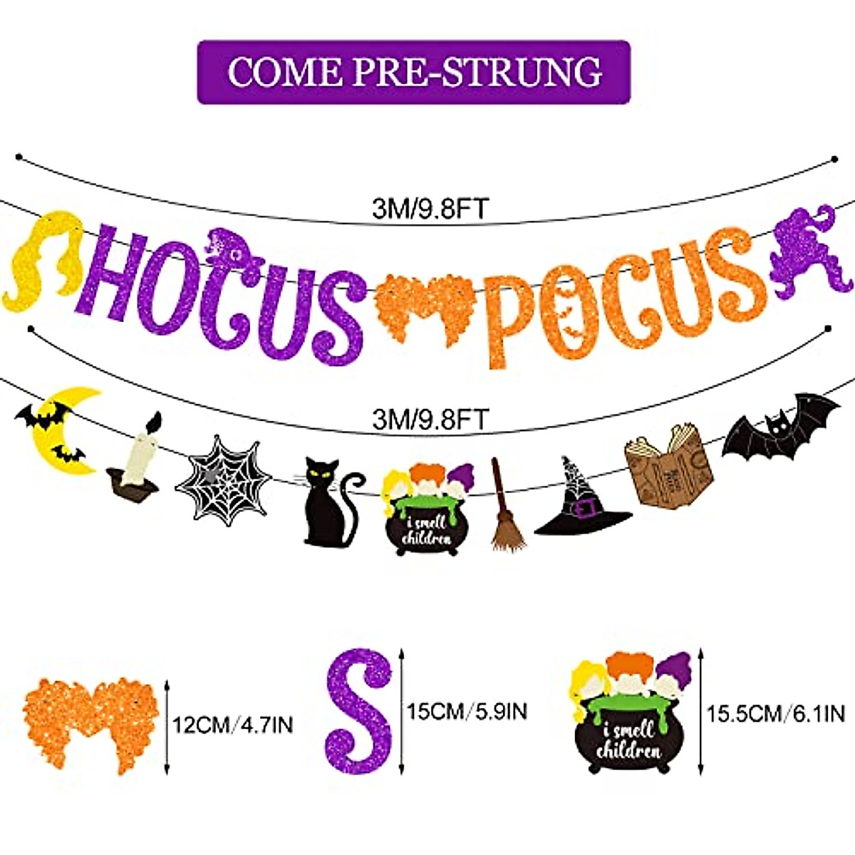 PTFNY Glittery Hocus Pocus Banner Hocus Pocus Halloween Decorations Halloween Witches Party Banner for Hocus Pocus Halloween Party Decorations Supplies
