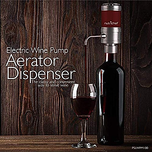 NutriChef Wine Dispenser, Automatic Electric Wine Aerator Pourer w/ Metal Decanter Spout for Red and White Wine Small