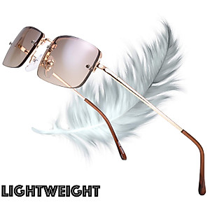 The Fresh Minimalist Small Rectangular Sunglasses Clear Eyewear Spring Hinge - Gift Box Package (201-Gold, Gradient Brown, 51)