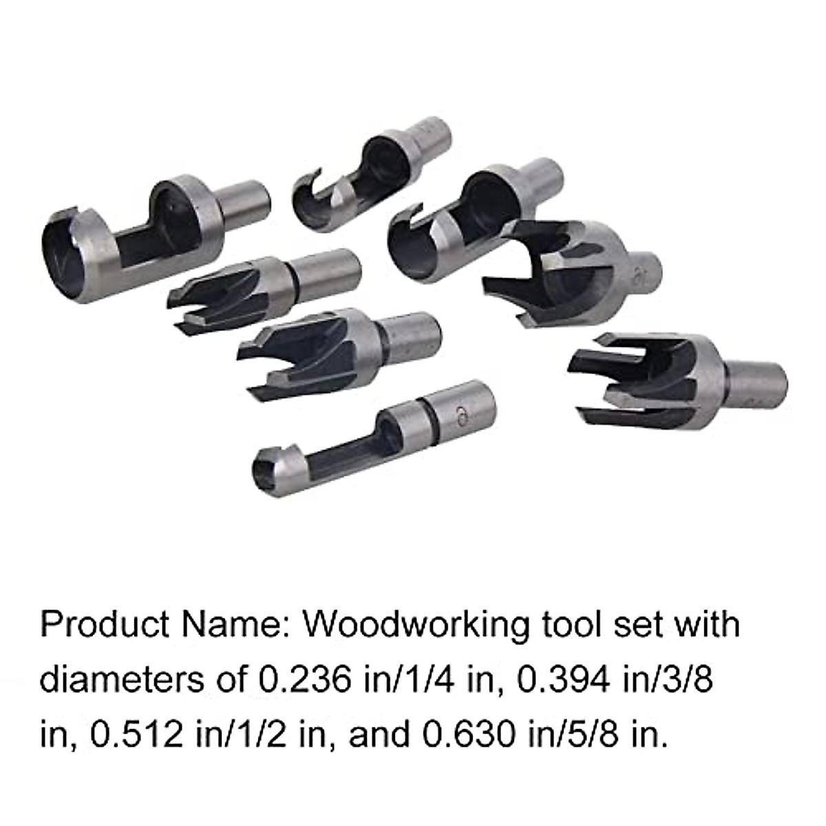 Utoolmart 8pcs Wood Plug Cutter Drills Bit Set 1/4” 3/8” 1/2” 5/8” Barrel Cork Tenon Hole Saw Cutting Tools for Woodworking, High Carbon Steel