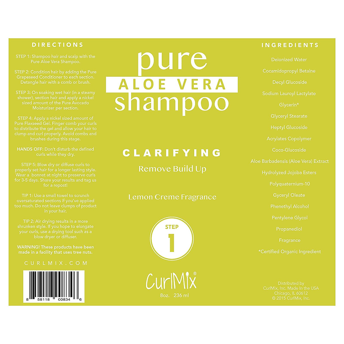 CurlMix Shampoo for Curly and Kinky Hair with Aloe Vera - Lemon Creme Fragrance - Clarifies and Moisturizes Ethnic and Natural Hair - Organic, Handmade, Shampoo for Natural Hair and Softer Curls - Paraben Free - Sulfate Free - 8oz