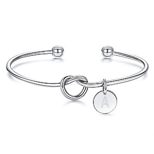 Bridesmaid Proposal Gifts, Silver Tie the Knot Bridesmaid Bracelet with Initial A Bridesmaid Gifts for Wedding, Matron Maid of Honor Gift Bridal Wedding Party Gifts Bridesmaid Bracelet Jewelry