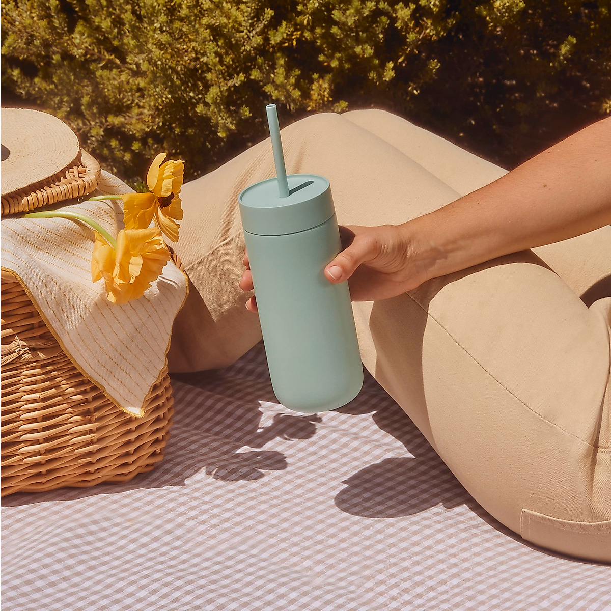 Fellow 16 oz Carter Cold Travel Mug for Water, Iced Tea, Coffee, Smoothies, Iced Coffee & more - Stainless Steel Vacuum-Insulated Iced Coffee tumbler with Spill Resistant lid and straw - Mint Chip