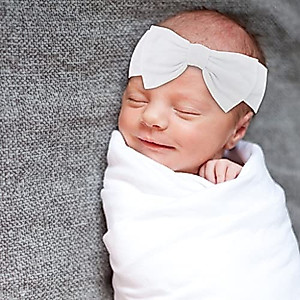 RATIVE 4-Way Direction Stretch Fabric Baby Swaddle Receiving Blankets with Headband for Unisex Newborn Baby Boy Girl (White(Blanket+Headband))