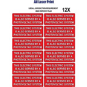 Solar Label Pack-12X-THIS Electric System is Also Served by A PHOTOVOLTAIC System-4’’ X 1½’’