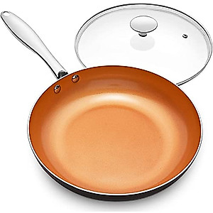 MICHELANGELO Frying Pan with Lid, Nonstick 8 Inch Frying Pan with Ceramic Titanium Coating, Copper Frying Pan with Lid, Small Frying Pan 8 Inch, Nonstick Frying Pans