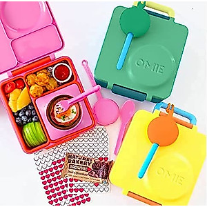 OmieBox Bento Box for Kids Insulated Bento Lunch Box with Leak Proof Thermos Food Jar, 3 Compartments + Mint Green Utensil Set with Case