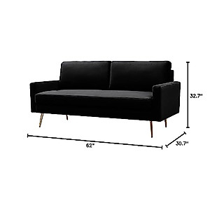 QYSMT 62inch Velvet Square Arm Loveseat，Velvet Cover Modern Design Couch,with Gold-Finished Metal Legs, with 500 LB Load, 62'' x 30.7'' x 32.7''Tools-Free Assemble (Black) (LHSC18)