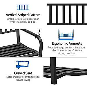 Yaheetech Porch Swing Hanging Bench, Patio Furniture Metal Swing Chair for Garden, Yard, Deck, Backyard, Outdoor - Black