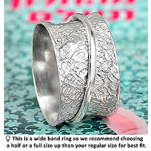 Boho-Magic 925 Sterling Silver Spinner Ring for Women Hammered Fidget Ring Wide Band (8)